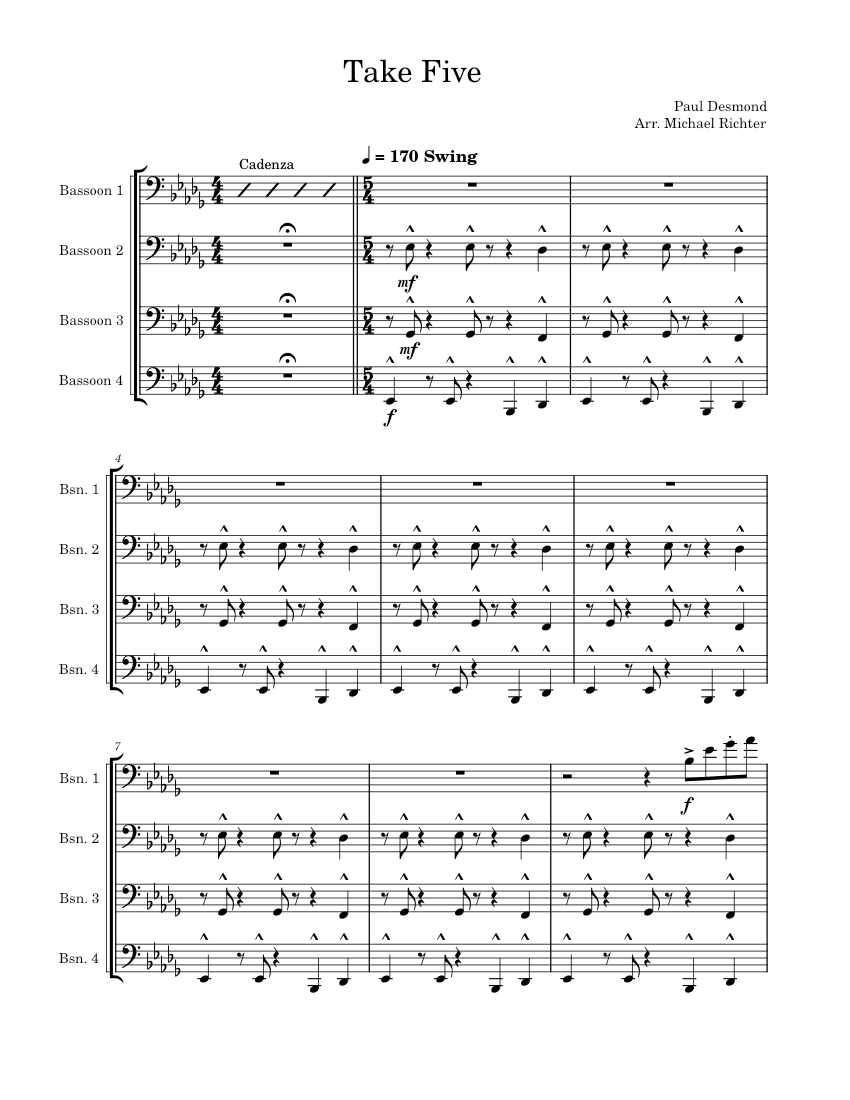 Take Five – The Dave Brubeck Quartet Sheet music for Bassoon (Woodwind ...