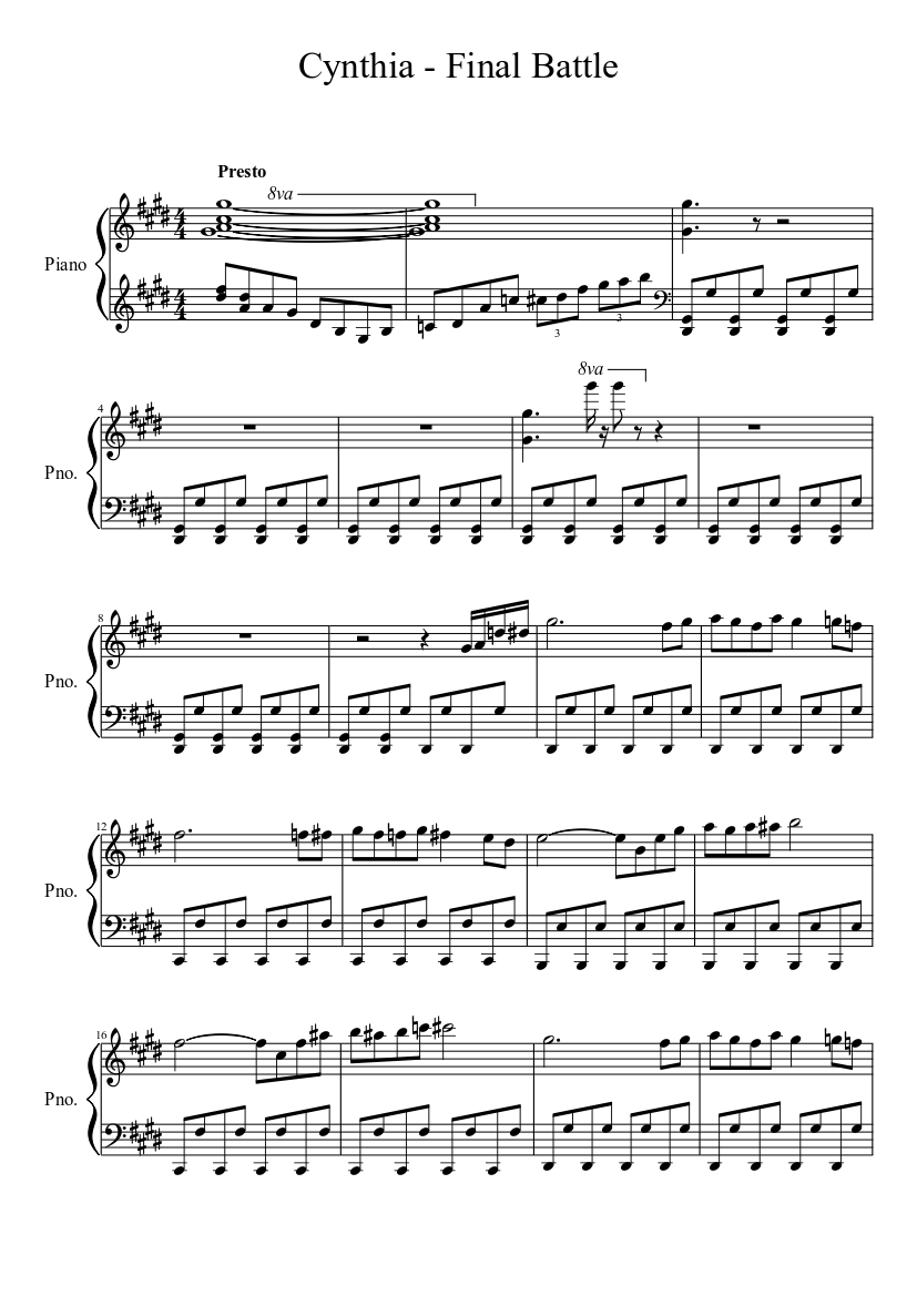Cynthia - Final Battle Sheet Music for Piano (Solo) | MuseScore.com