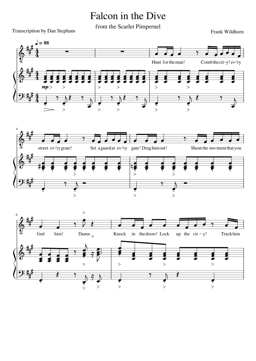 Falcon in the Dive - Frank WIldhorn Sheet Music for Piano, Vocals ...