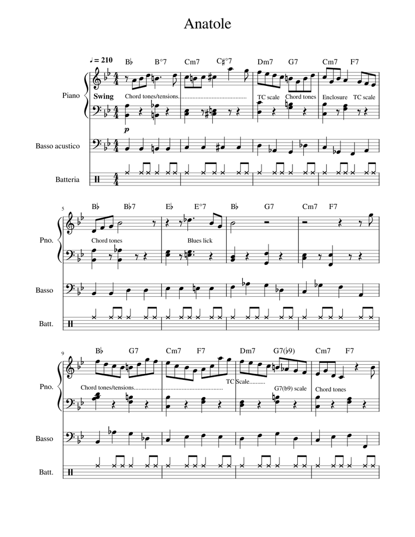 Anatole Sheet music for Piano, Bass guitar, Drum group (Mixed Trio ...