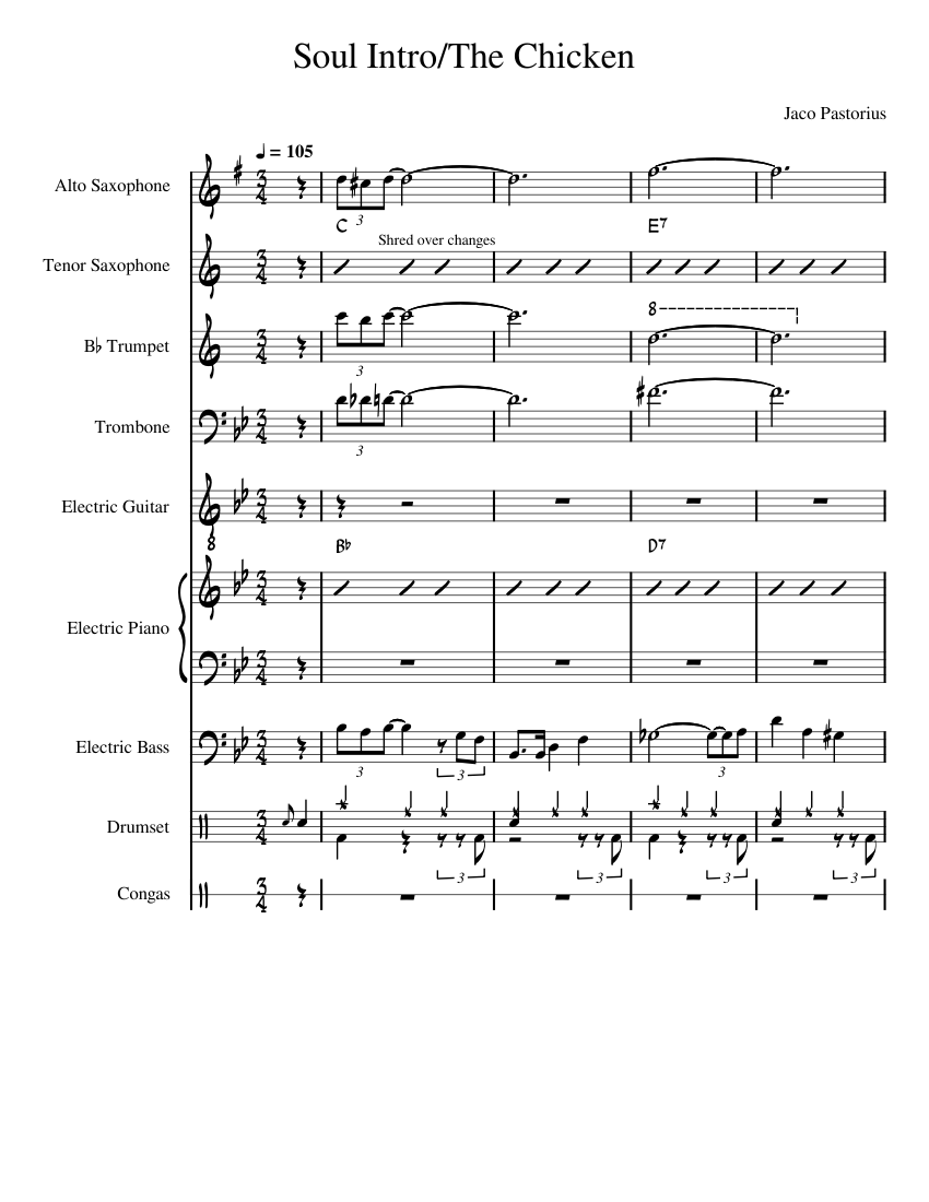 Soul Intro/The Chicken for Jazz Combo by Jaco Pastorius Sheet music for ...