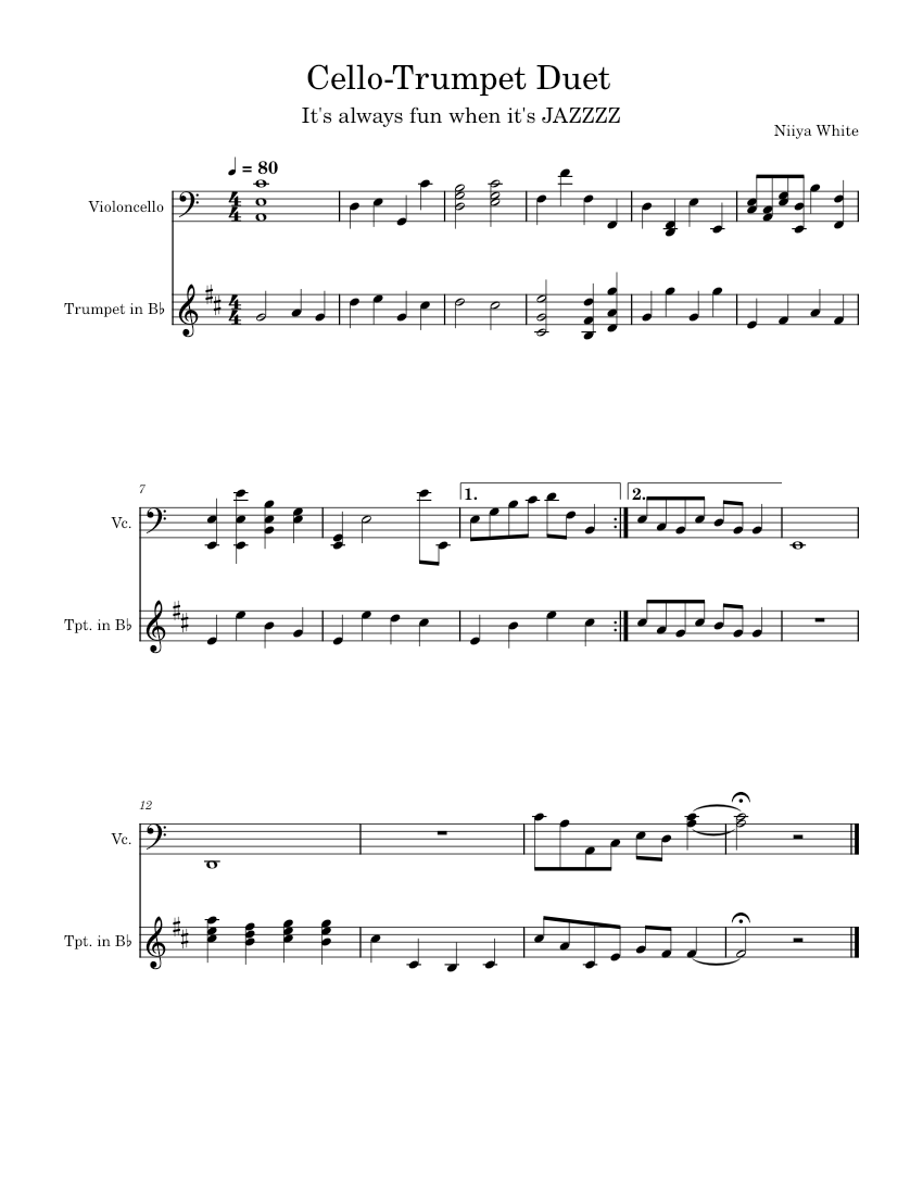 Cello-Trumpet Duet Sheet music for Cello, Trumpet other (Mixed Duet) | Musescore.com