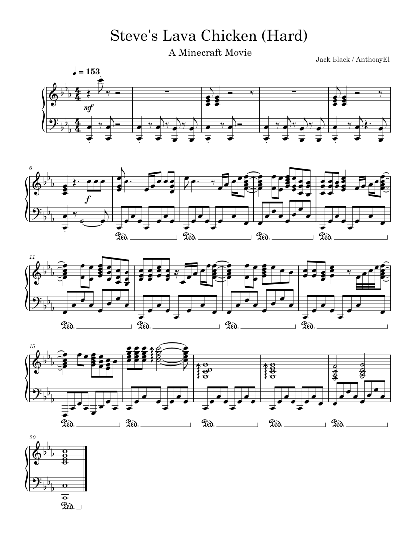 Steve's Lava Chicken Hard Version Sheet Music for Piano (Solo ...