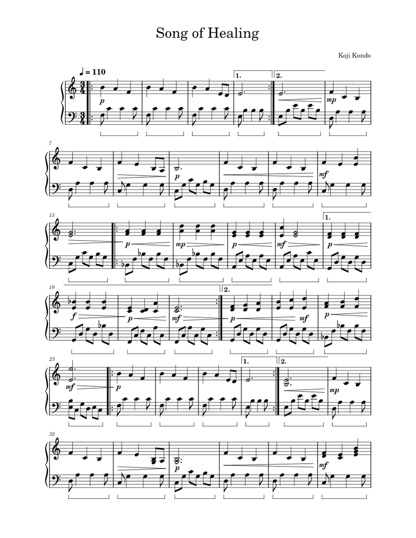 Song of Healing – Koji Kondo Song of Healing Sheet music for Piano ...