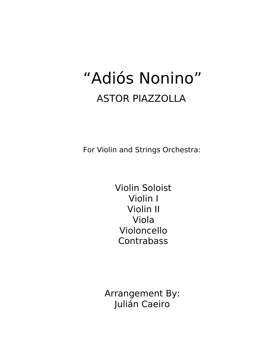 Adiós nonino - Astor Piazzolla Sheet Music for Violin, Strings group ...