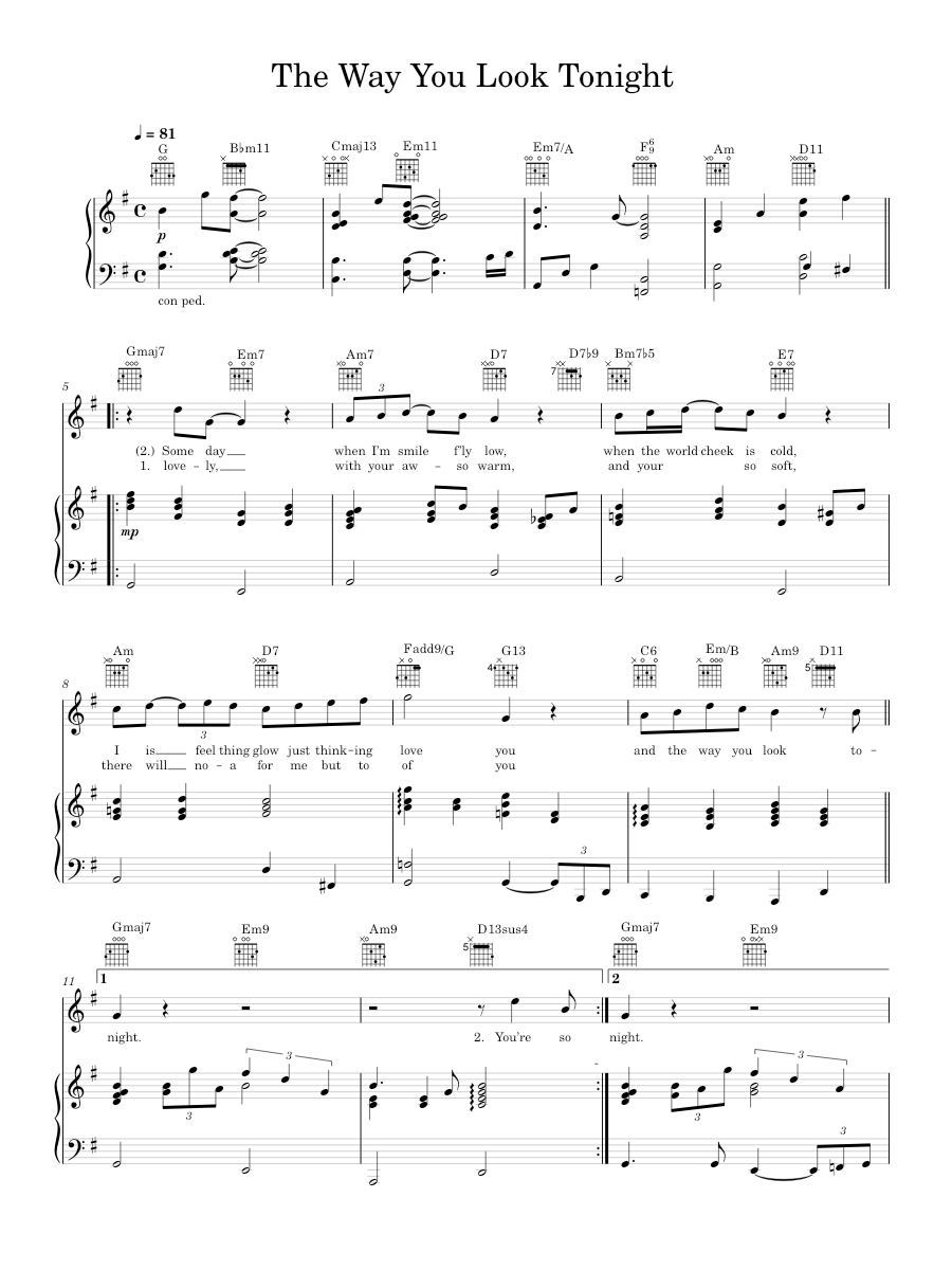 The way you look tonight Sheet music for Piano, Vocals by Rod Stewart ...