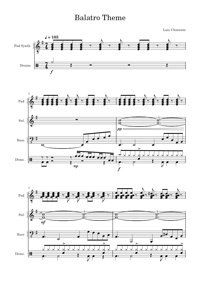 Balatro Theme - Luis Clemente Sheet Music for Bass guitar, Drum group ...