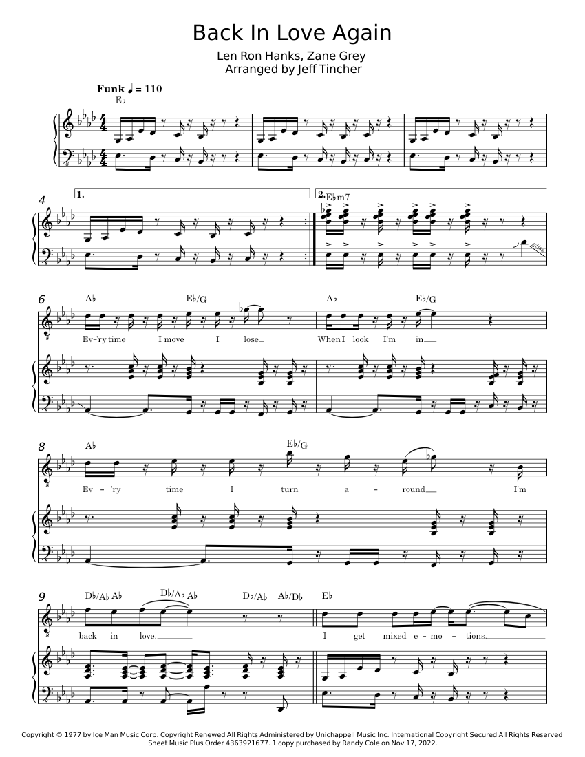 Back In Love Again - The Buckinghams Sheet Music for Piano, Synthesizer ...