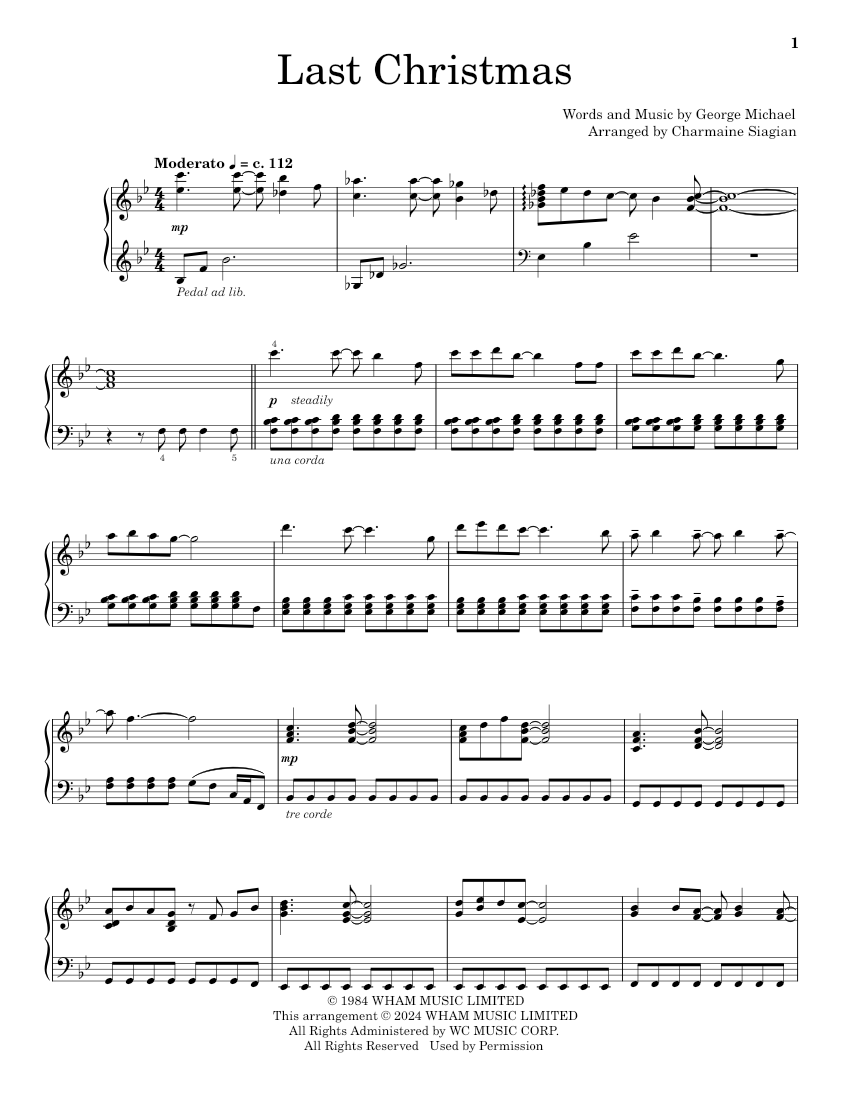 Play Official version of Last christmas sheet music by Wham! for Piano ...