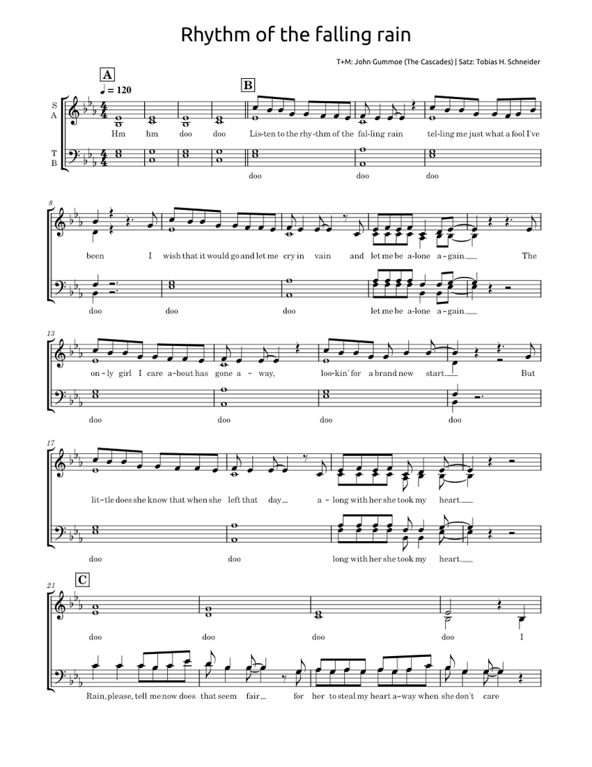 Rhythm of the falling rain Sheet music for Female, Male (SATB ...