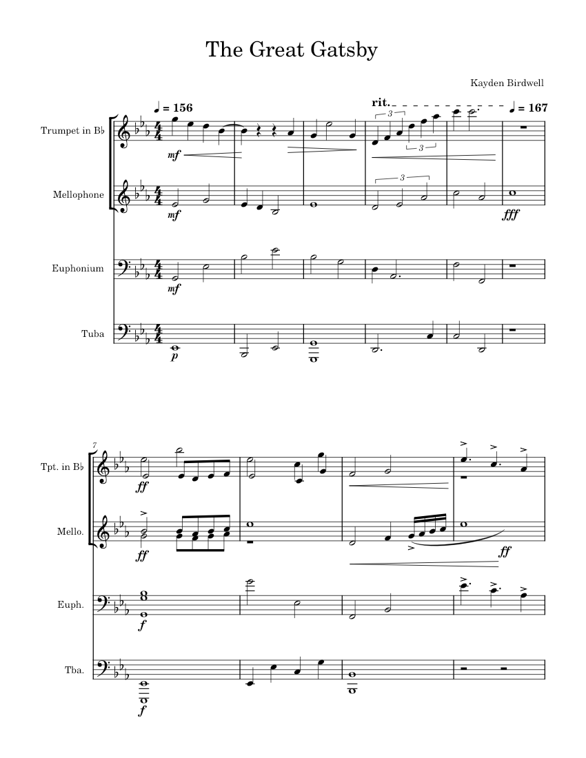The Great Gatsby - Love Theme Sheet music for Tuba, French horn ...