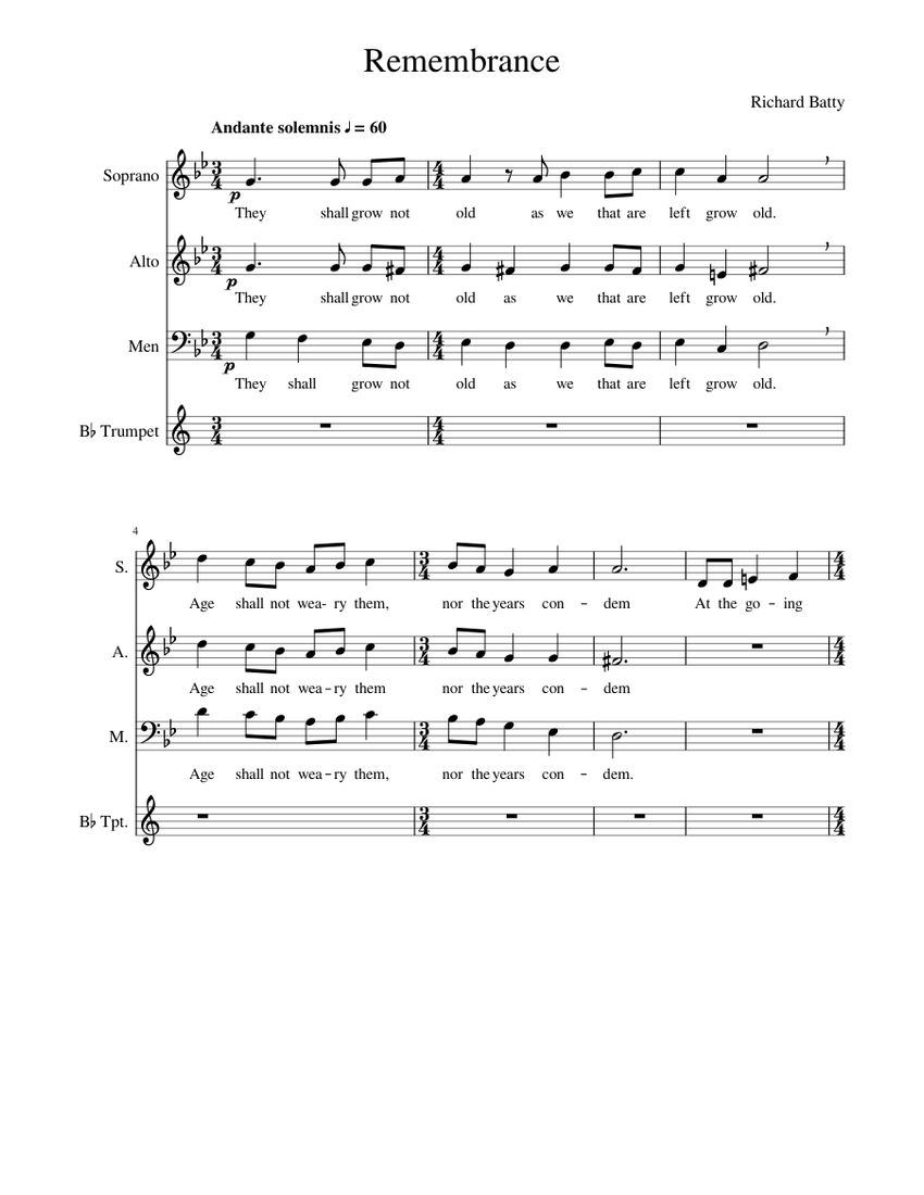 Remembrance Sheet music for Trumpet (In B Flat), Soprano, Alto, Male ...