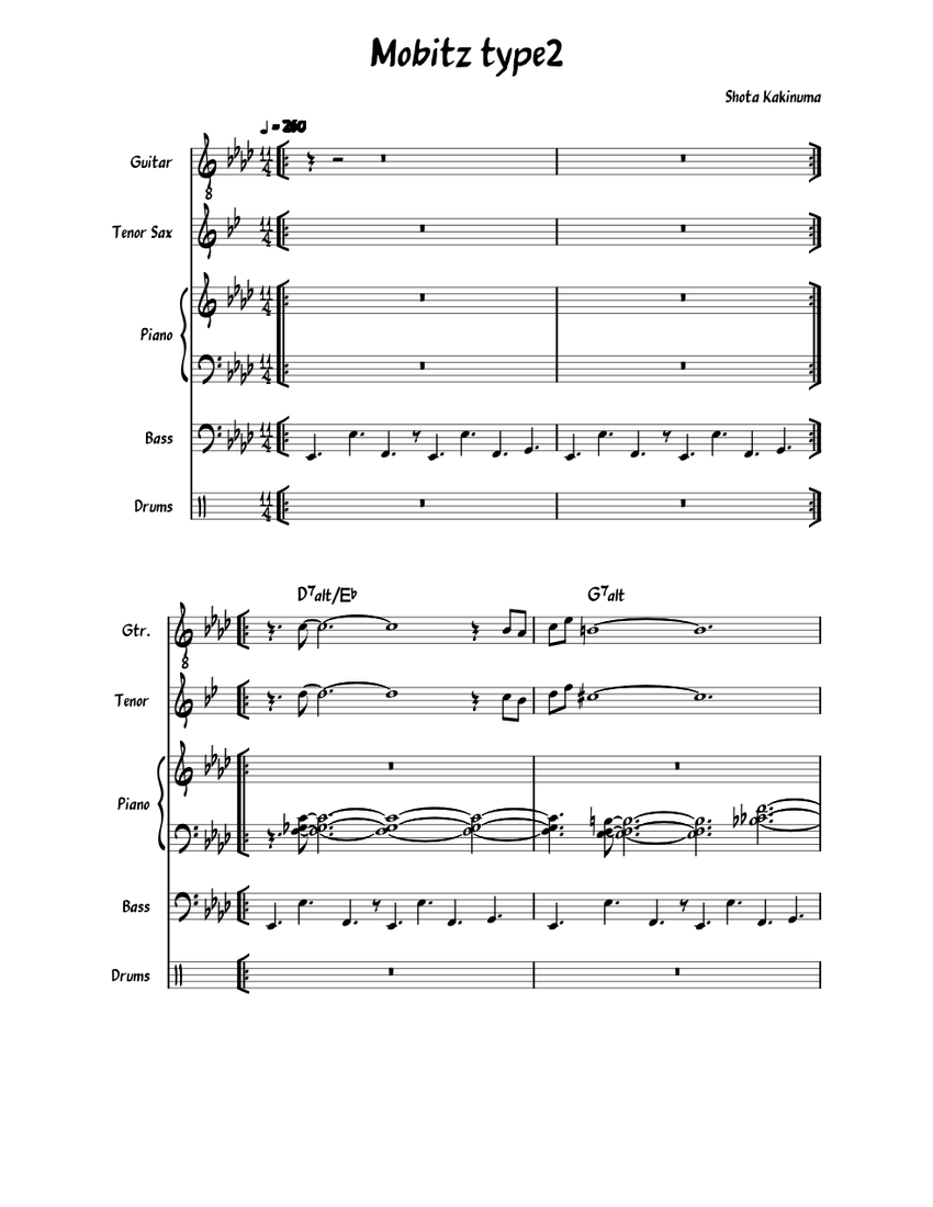 mobitz type2 Sheet music for Piano, Saxophone tenor, Guitar, Bass ...