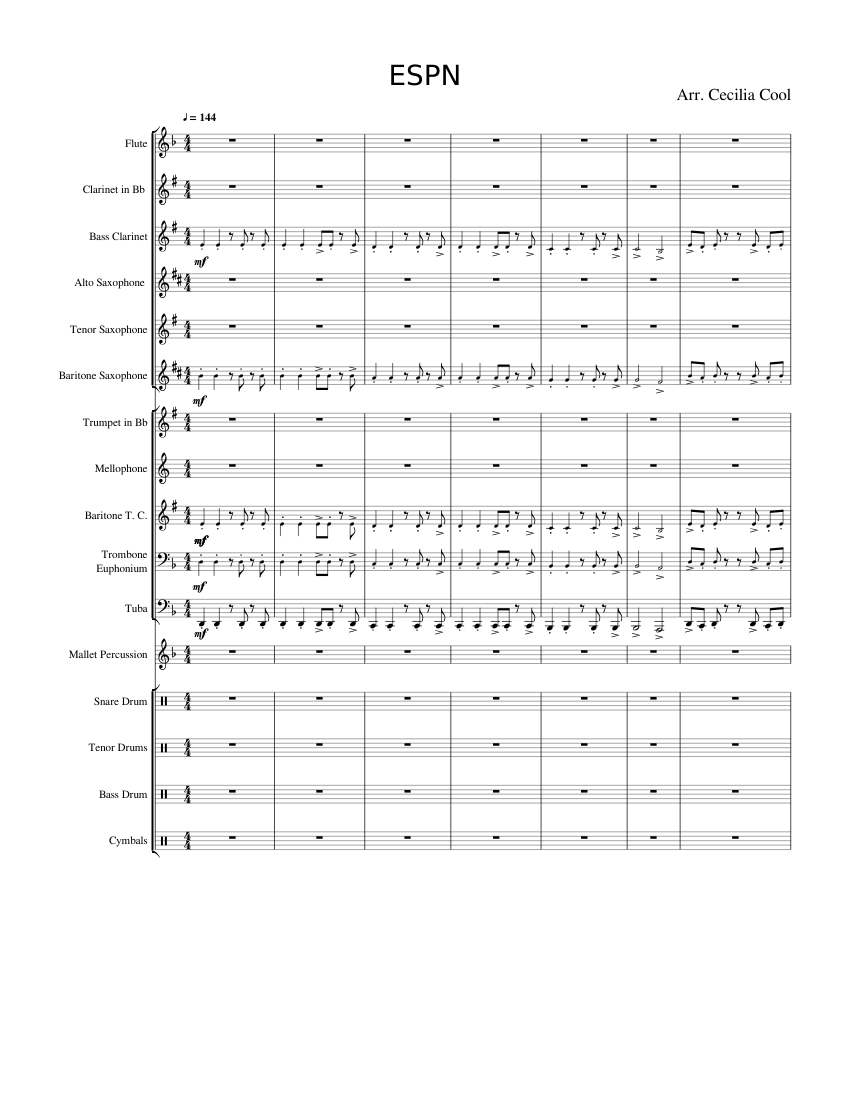 Espn Sheet music for Tuba, Flute, Clarinet bass, Saxophone baritone ...