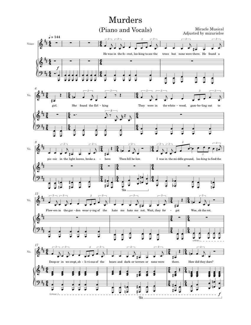 Murders – Miracle Musical (ミラクルミュージカル) (Piano and Vocals) Sheet music ...