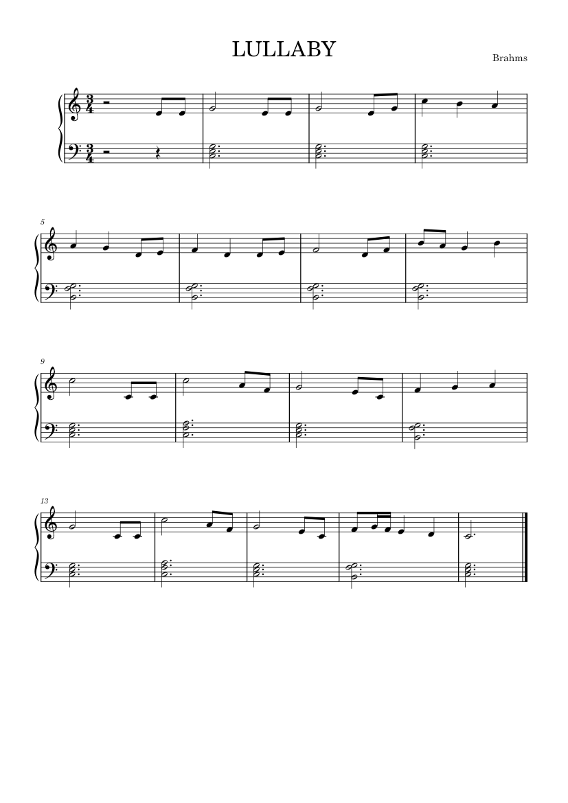 BRAHMS LULLABY – BRAHMS LULLABY Sheet Music for Piano (Solo) Easy ...