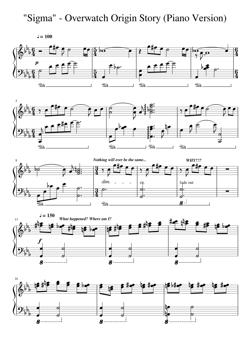 Sigma Overwatch Origin Story Piano Version Sheet Music for Piano (Solo ...