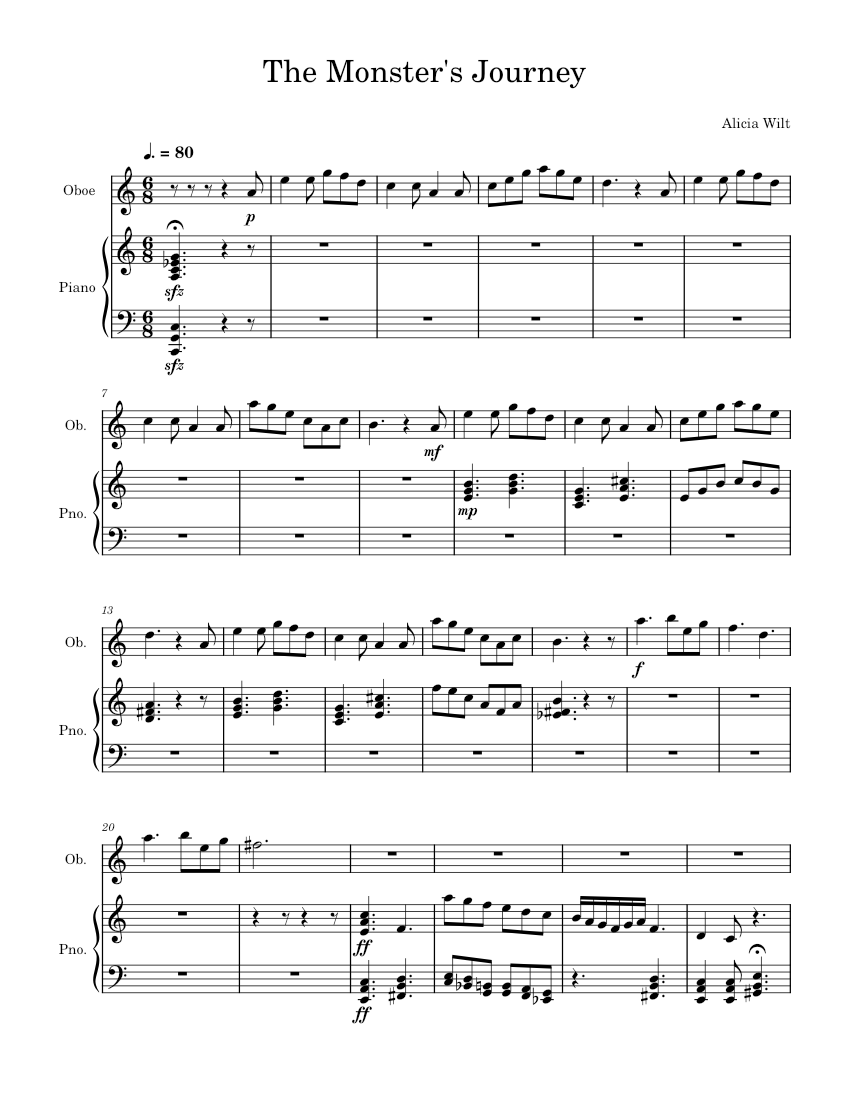 The Monster's Journey: A Frankenstein Tale Sheet music for Piano, Oboe ...