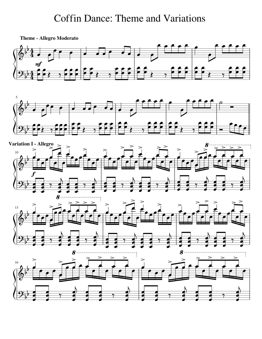 Coffin Dance: Theme and Variations Sheet Music for Piano (Solo ...