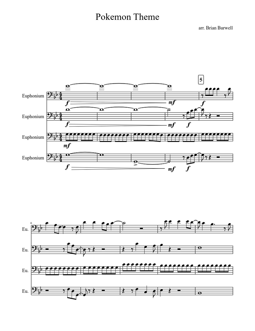 Pokemon Theme Sheet music for Euphonium (Mixed Quartet) | Musescore.com