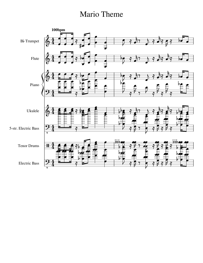 Mario Theme Sheet music for Piano, Flute, Trumpet in b-flat, Guitar ...