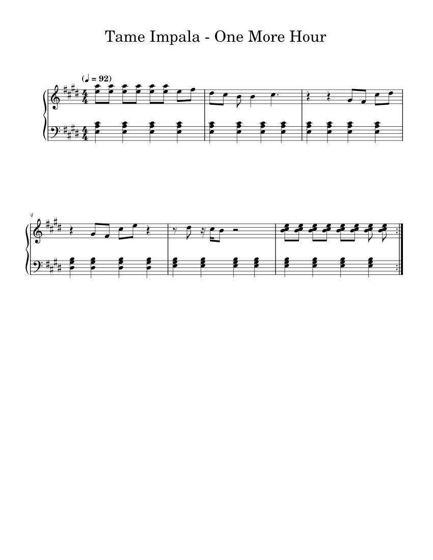 Tame Impala - One More Hour Sheet Music for Piano (Solo) Easy ...