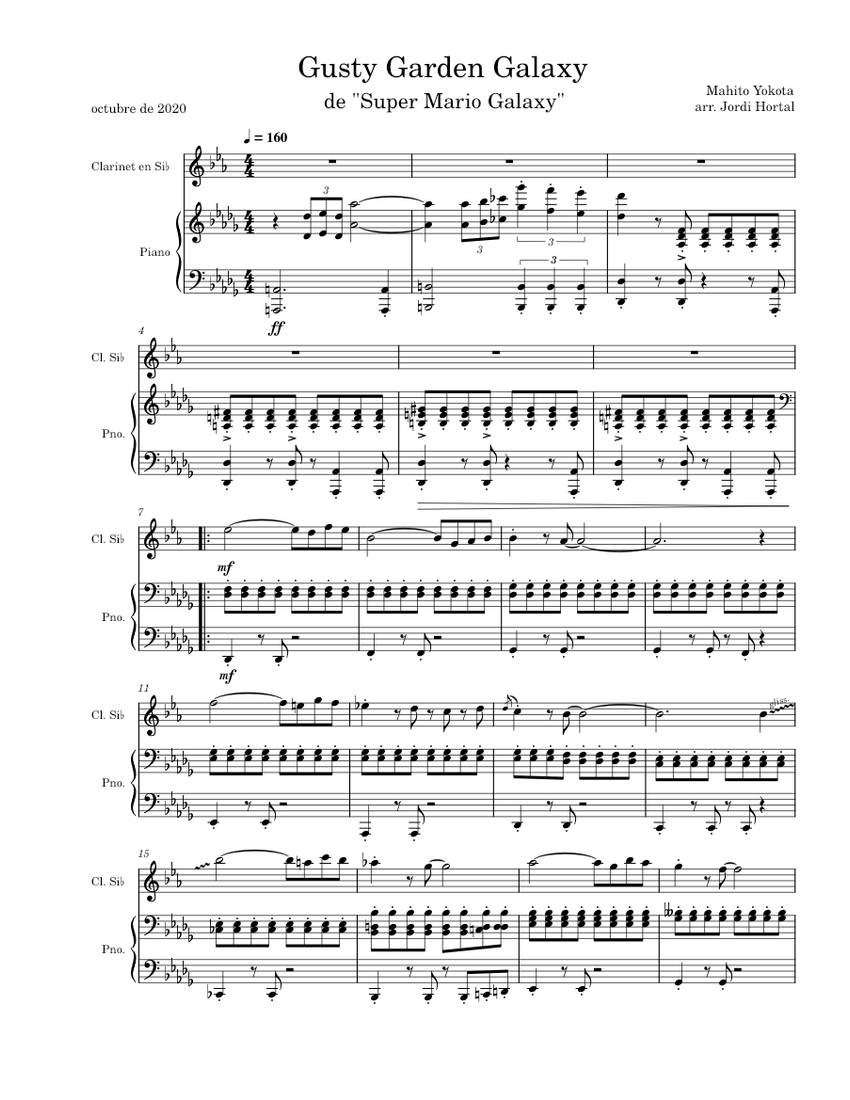 Gusty Garden Galaxy (Super Mario Galaxy) - clarinet i piano Sheet music ...