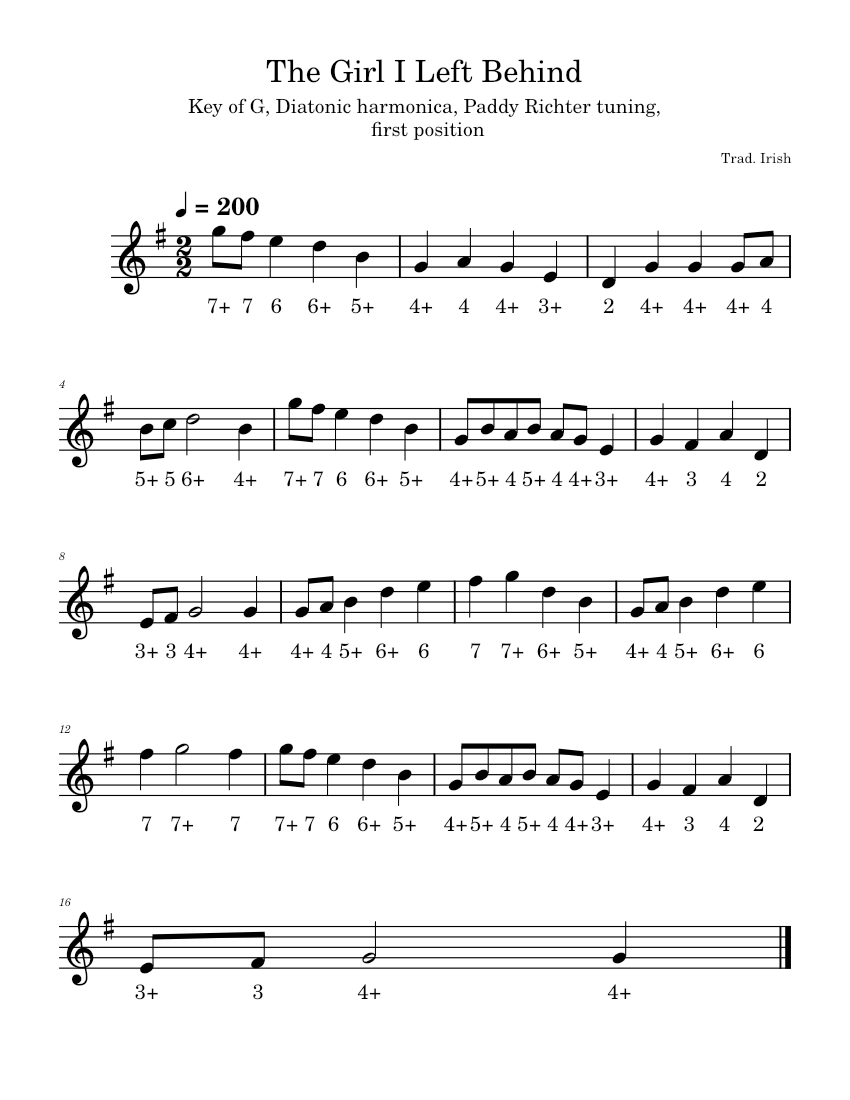 The Girl I Left Behind Me – Harmonica Sheet music for Harmonium (Solo ...