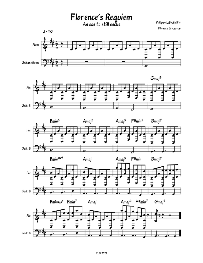 Florence's Requiem Sheet music for Piano, Bass guitar (Mixed Duet ...
