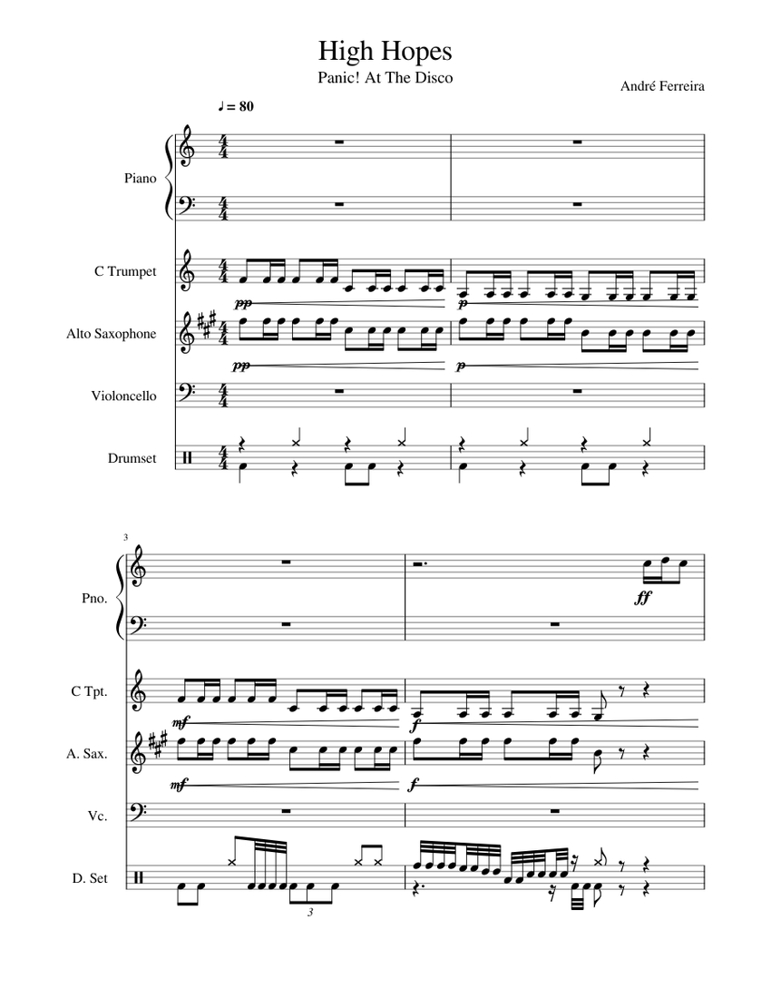 High Hopes Sheet music for Piano, Saxophone alto, Cello, Drum group ...
