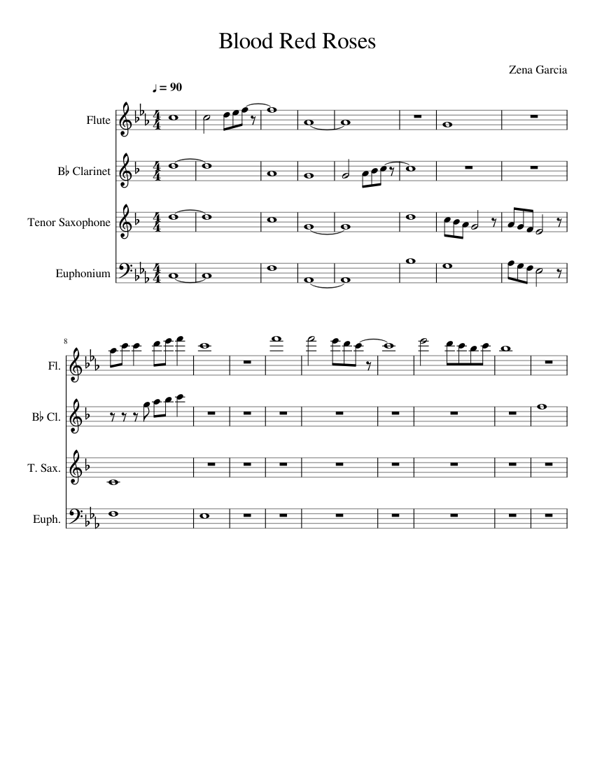 Blood Red Roses Sheet music for Flute, Clarinet other (Woodwind Duet ...