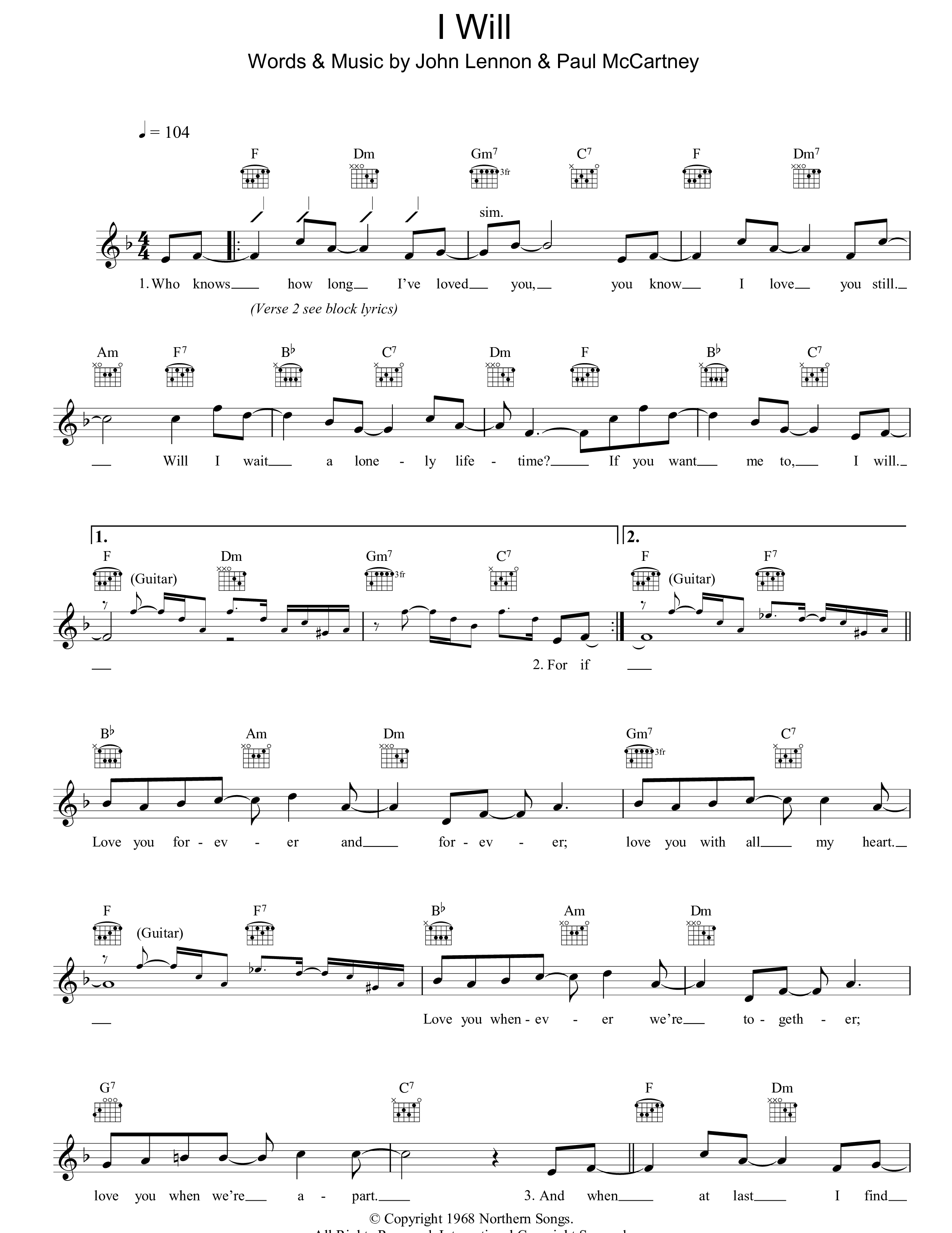 i will Sheet music for Vocals by The Beatles Official | MuseScore.com