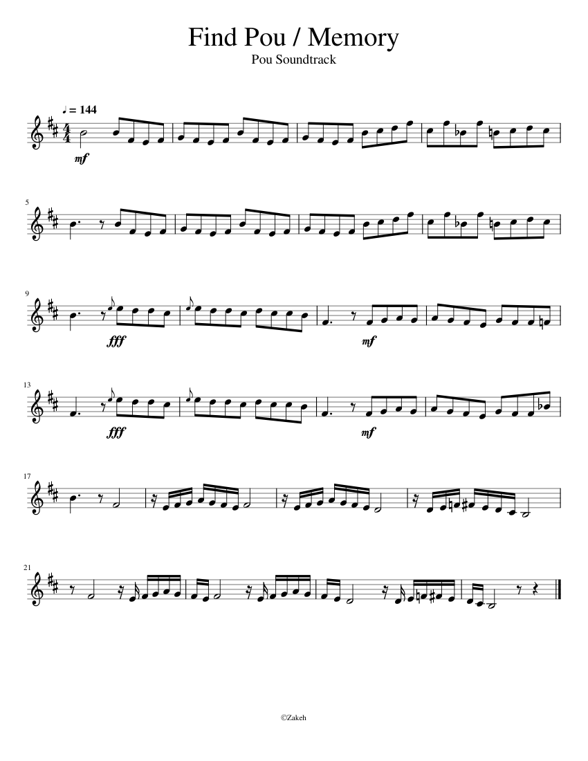 Find Pou / Memory Sheet music for Trumpet in b-flat (Solo) | Musescore.com