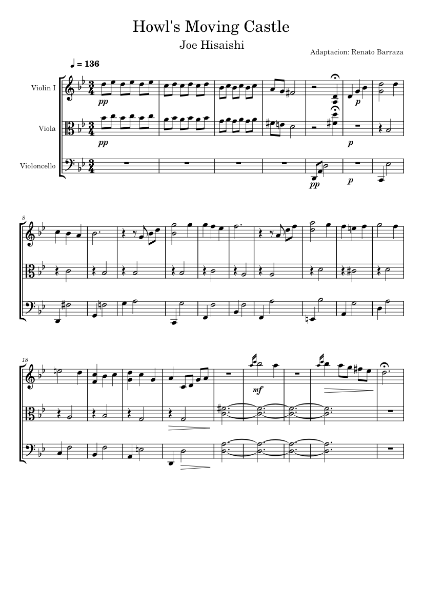 Howl's Moving Castle – Joe Hisaishi Sheet music for Violin, Viola ...
