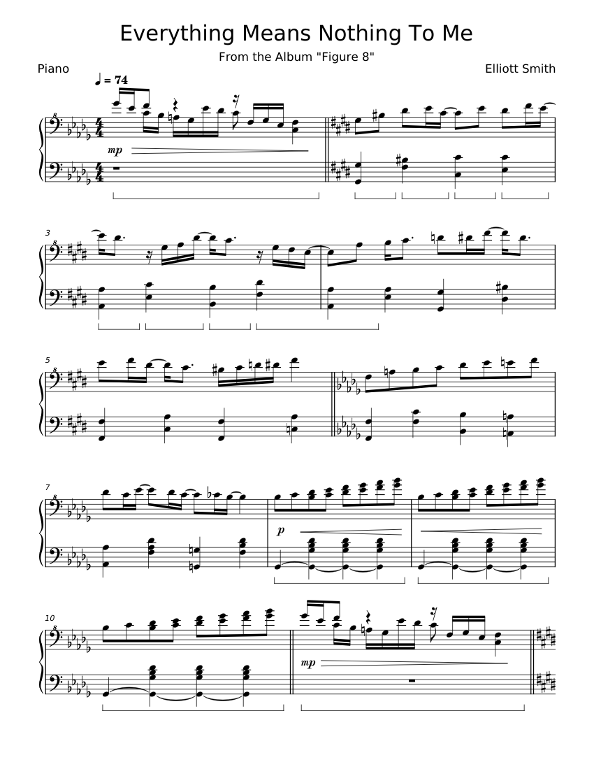 Everything means nothing to me - Elliott Smith Sheet Music for Piano ...