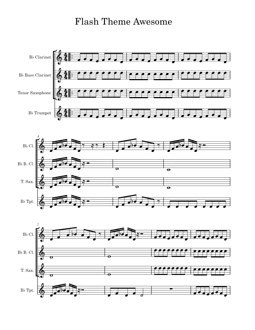 Flash Theme by Zoom Sheet music for Clarinet in b-flat, Clarinet bass ...