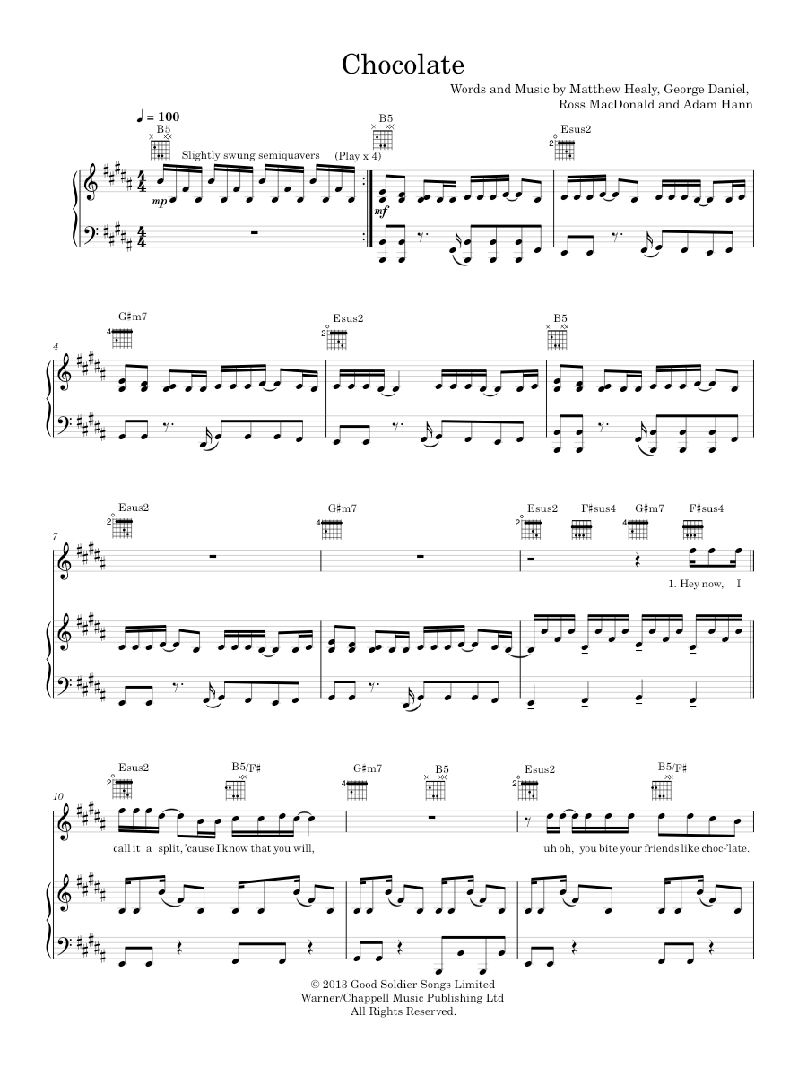 Play Official version of Chocolate sheet music by The 1975 for Piano ...
