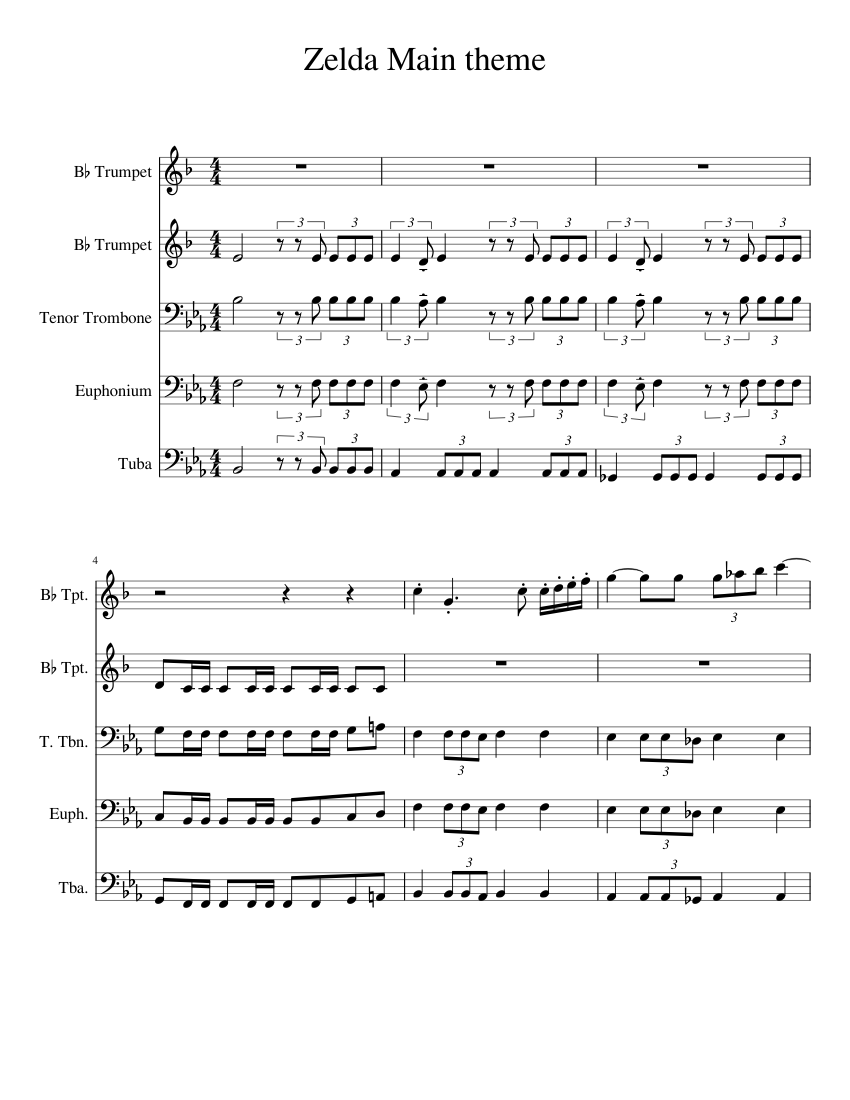 Zelda Main theme Sheet music for Euphonium, Tuba, Trombone tenor, Trumpet in b-flat (Mixed ...