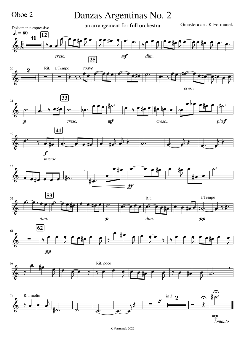 Danzas Argentinas – Alberto Ginastera Danzas Argentinas Oboe 2 – Alberto Ginastera Sheet music ...