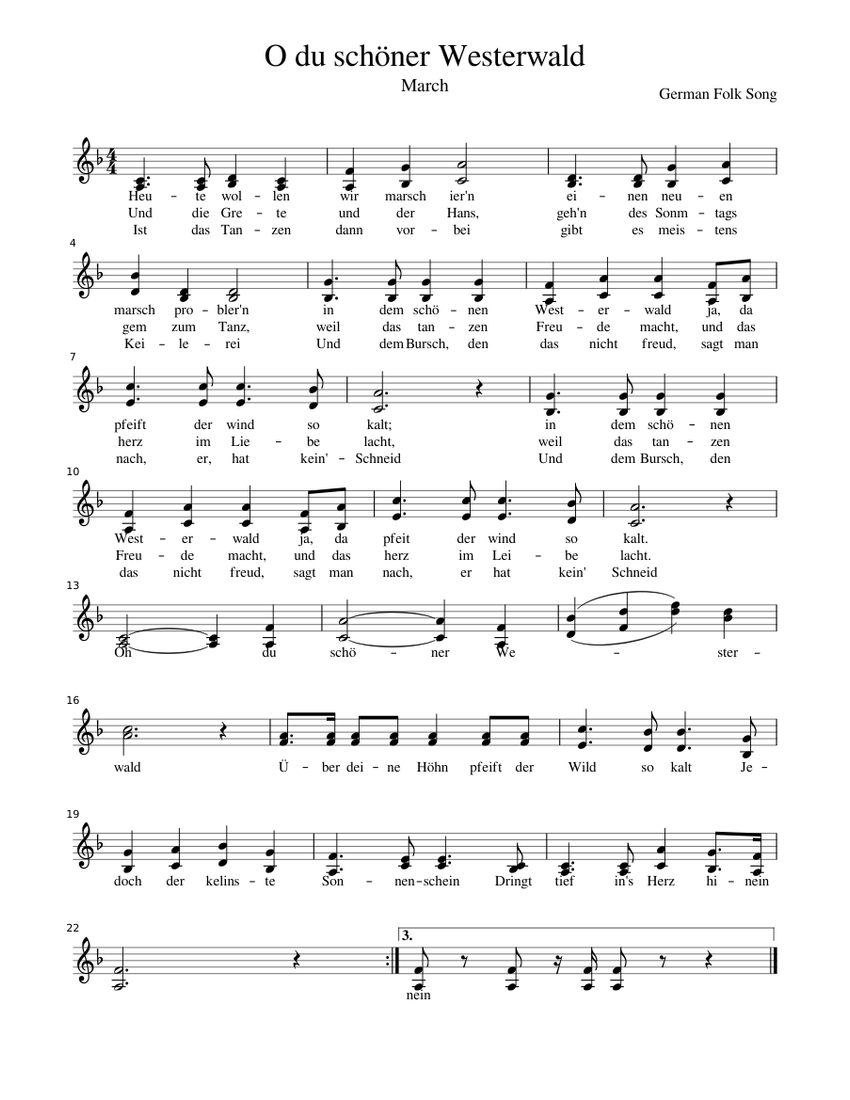 O du schöner Westerwald Sheet music for Flute (Solo) | Musescore.com
