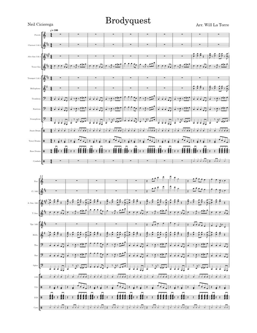 Brodyquest Sheet music for Trombone, Mellophone, Flute piccolo, Clarinet in b-flat & more ...