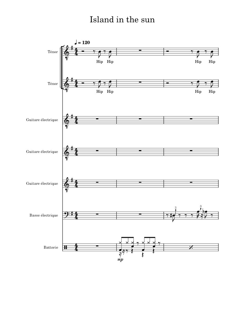 Island_in_the_sun Sheet music for Tenor, Guitar, Bass guitar, Drum group (Mixed Ensemble ...