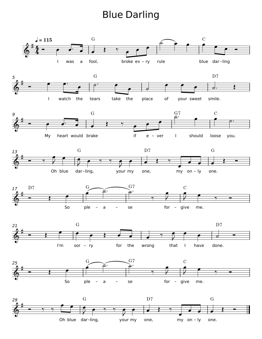 Blue Darling Sheet Music with Chords for Synthesizer (Solo) | MuseScore.com