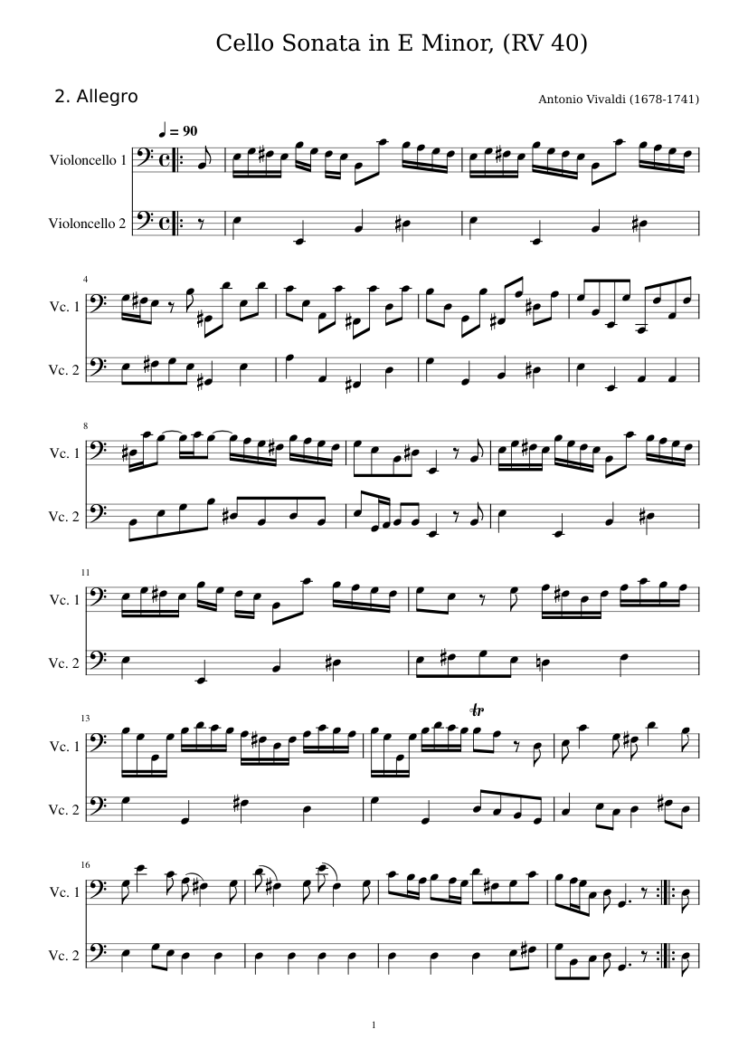Sonata per violoncello e basso continuo n. 5 RV 40 - 2. Allegro ...
