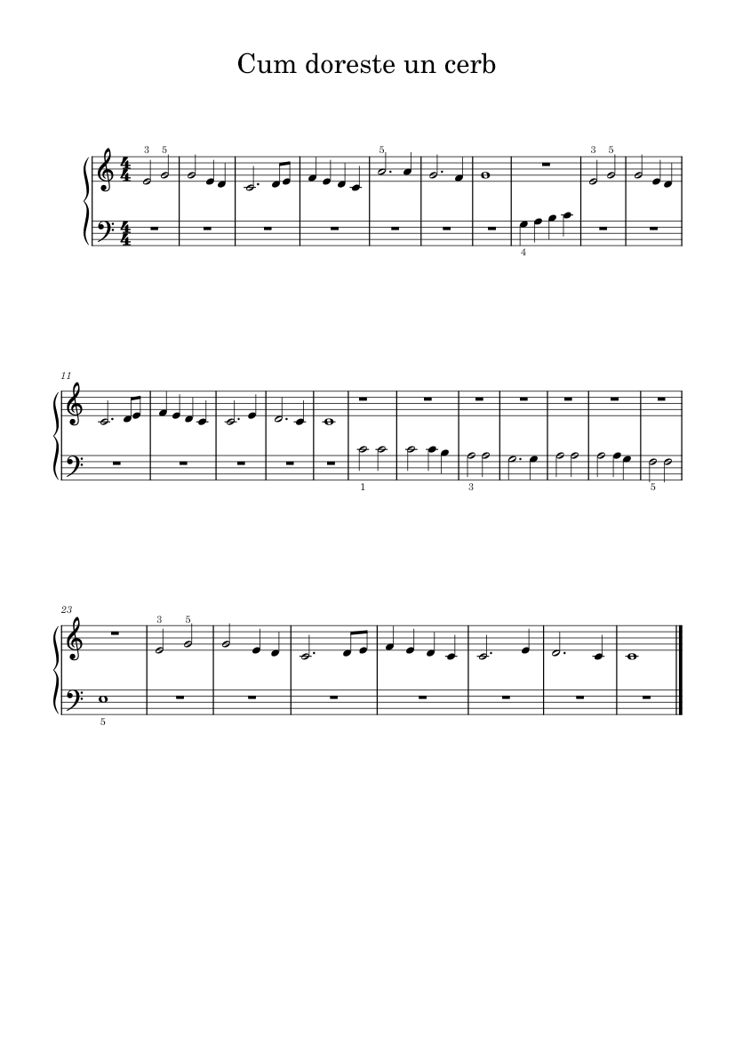 Cum doreste un cerb-Pian(easy) Sheet music for Piano (Solo) | Musescore.com