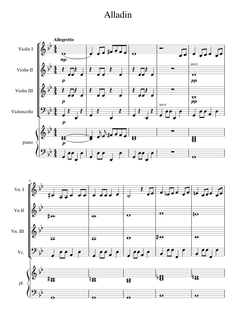 ALADIN OST-이하나편곡21년 Sheet Music for Piano, Violin, Cello (String ...