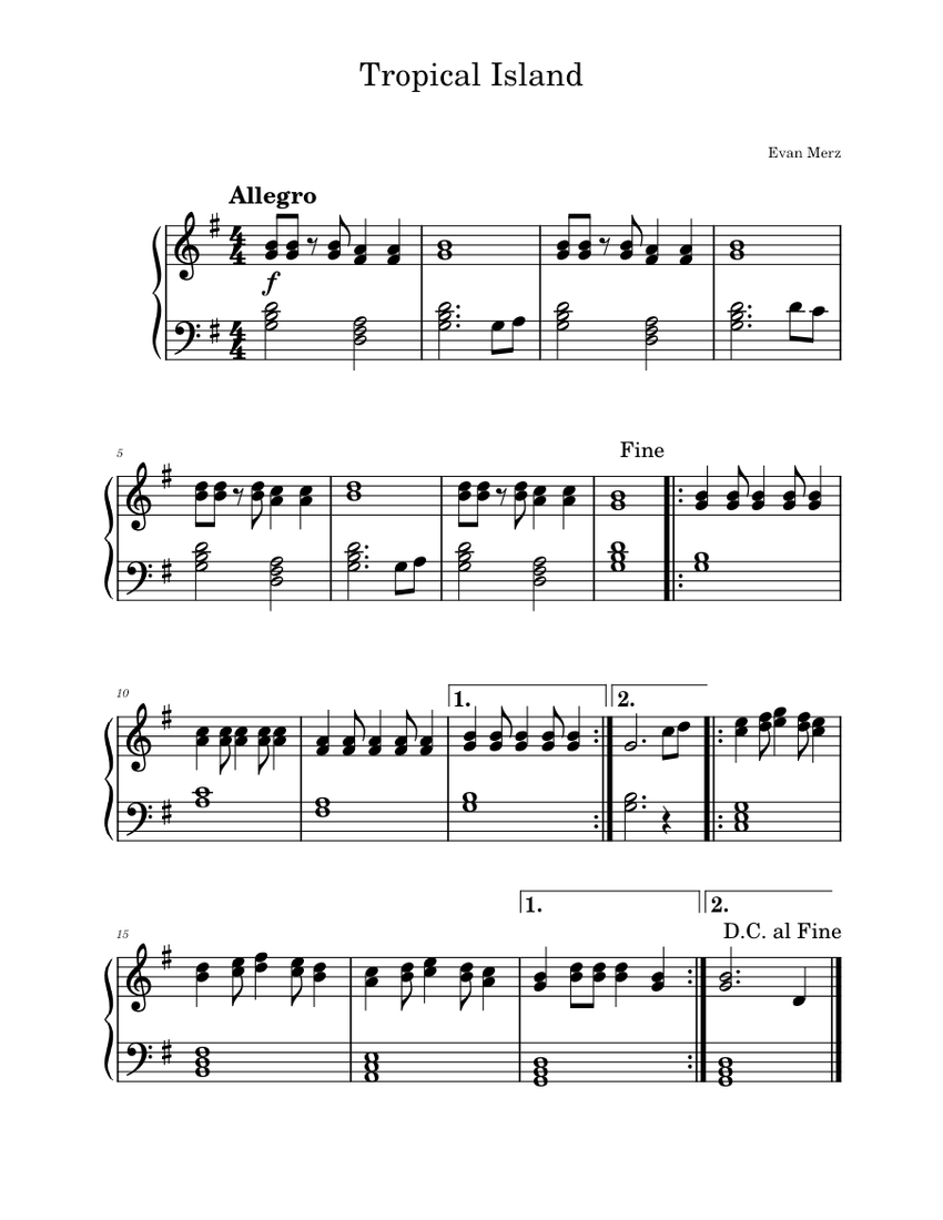 Tropical Island - Evan Merz Sheet music for Piano (Solo) Easy ...