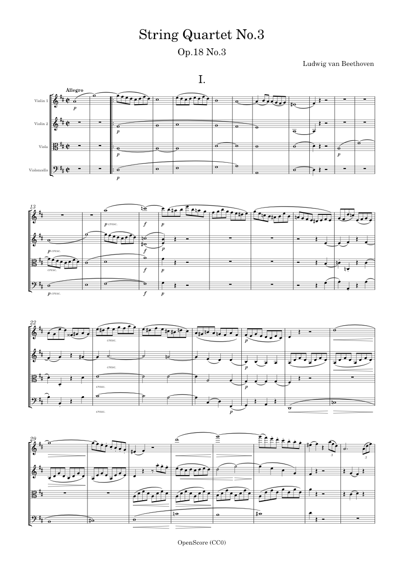 String Quartet No.3, Op.18 No.3 – Ludwig van Beethoven Sheet music for Violin, Viola, Cello ...
