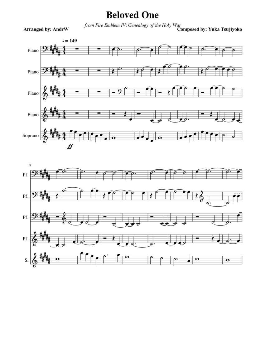 Beloved One Sheet music for Piano, Soprano (Mixed Ensemble) | Musescore.com