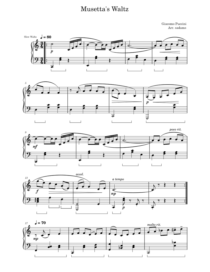 Musetta's Waltz – Giacomo Puccini (Easy/Intermed Piano) Sheet music for ...